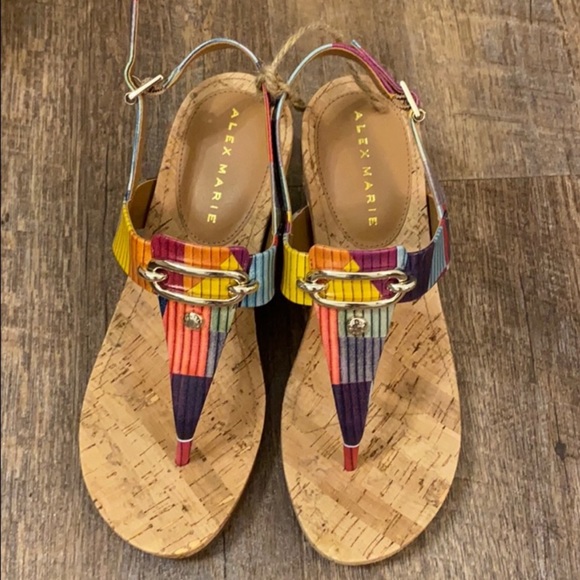 Alex Marie | Shoes | Alex Marie Multicolored Burdette Thong Espadrille Wedge Sandals | Poshmark